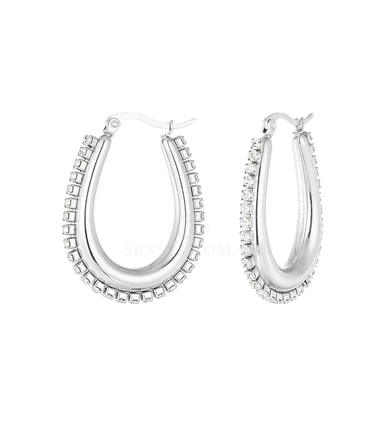 Σκουλαρίκια Drop Shaped Silver with Stones - Ανοξείδωτο Ατσάλι